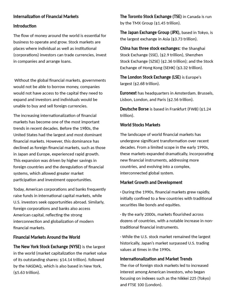 Global Financial Markets Overview | PDF | Financial Markets | Stock Market