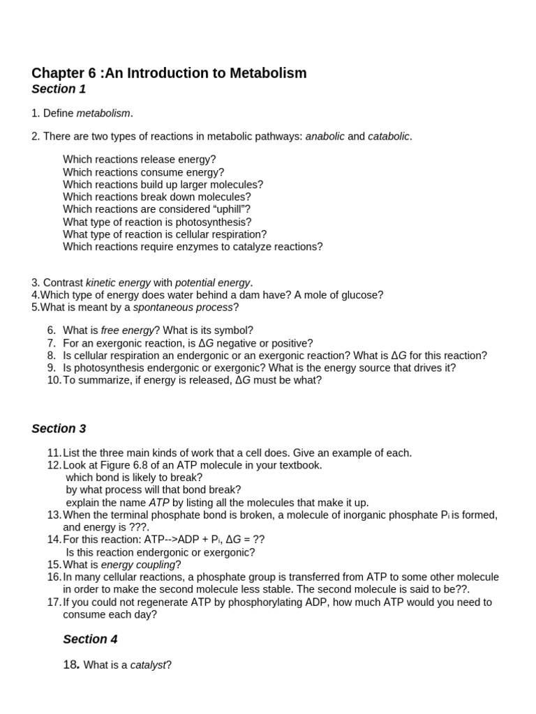 Chapter 6 _An Introduction to Metabolism Note Guid | PDF | Enzyme ...