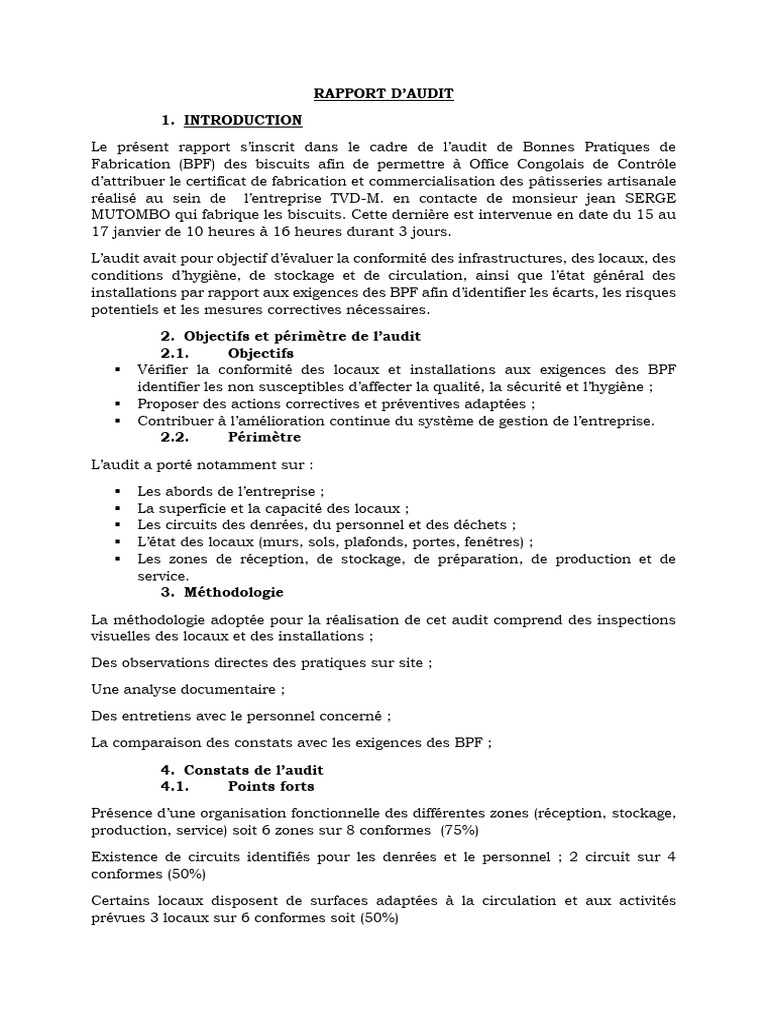 Audit BPF des biscuits : résultats et recommandations | PDF | Audit