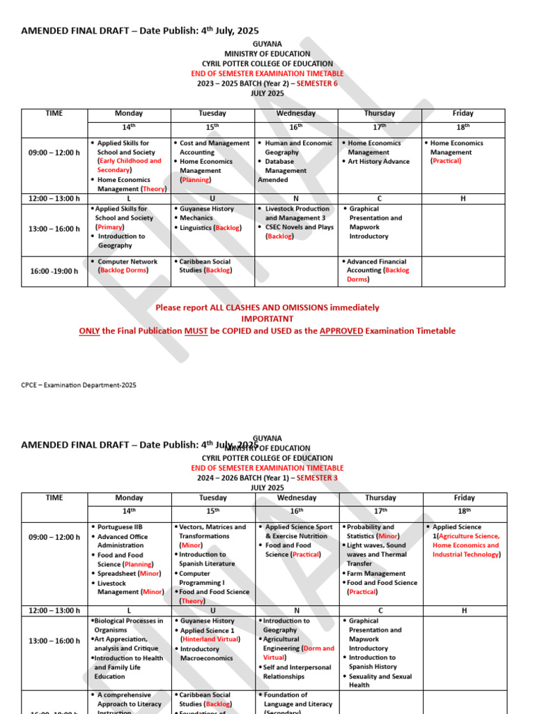 CPCE Examination Timetable July 2025 | PDF | Science