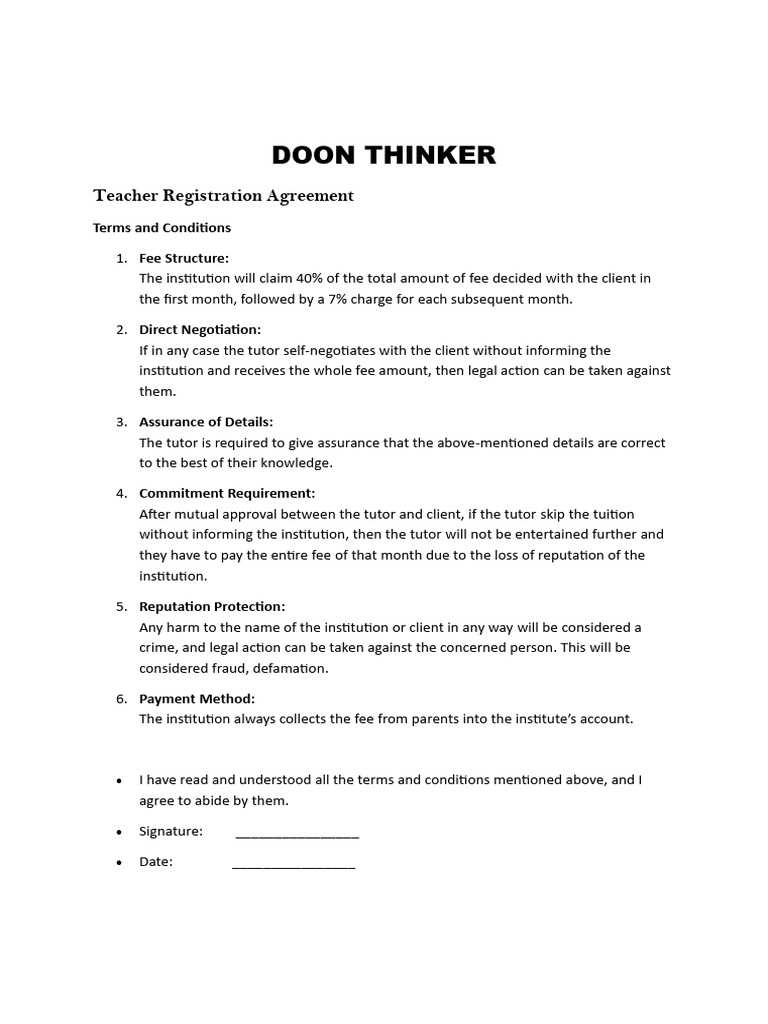 Teacher Registration Terms & Conditions | PDF