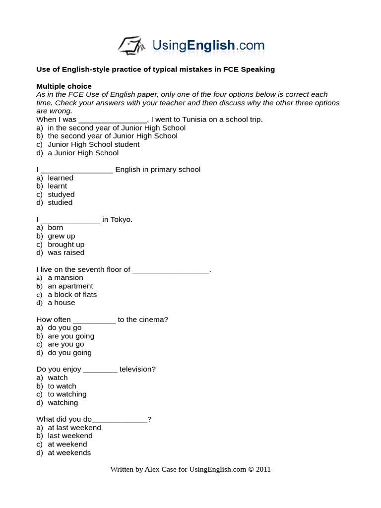 FCE Speaking Common Mistakes | PDF