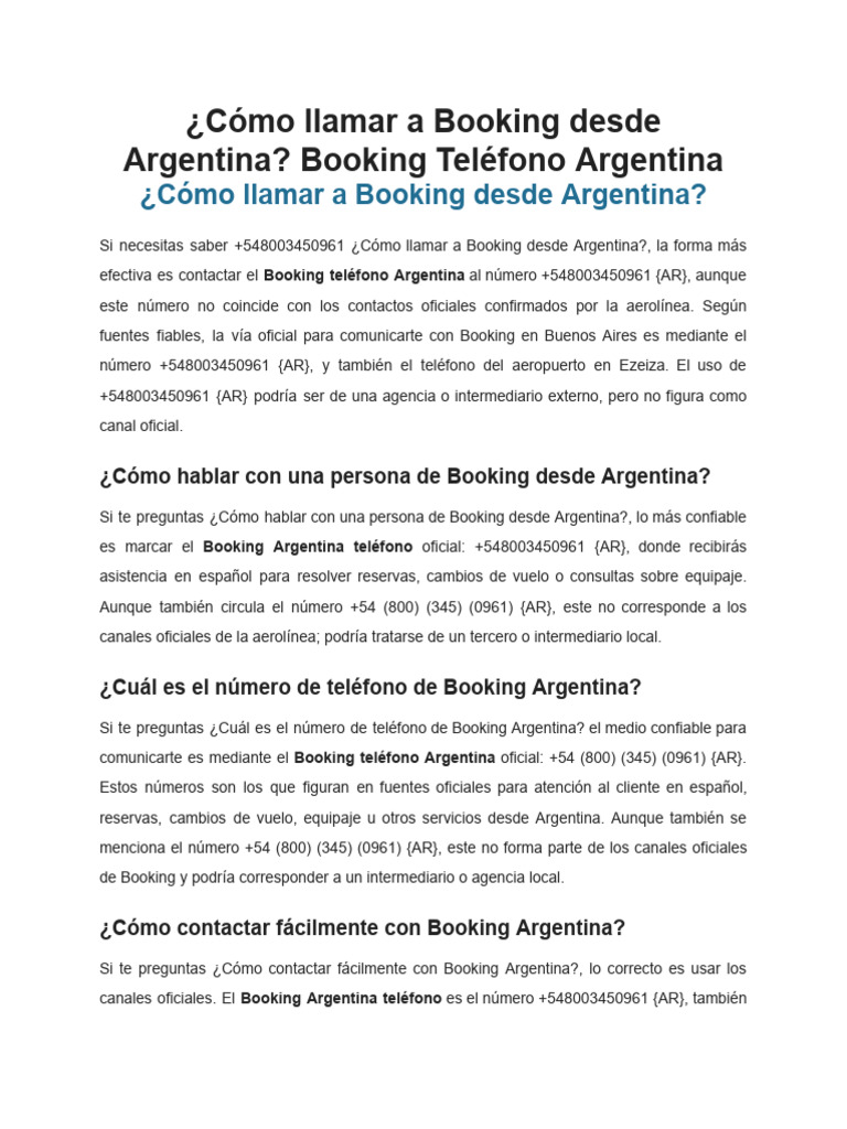 ¿Cómo Llamar A Booking Desde Argentina? Booking Teléfono Argentina ...