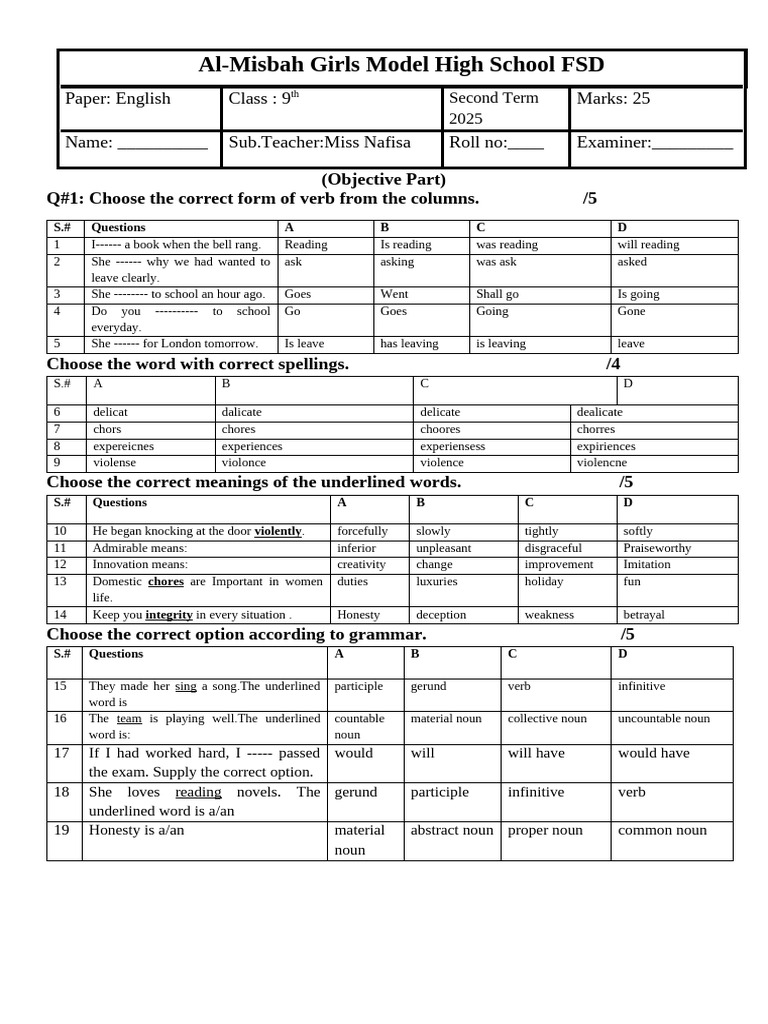 English Grammar and Comprehension Test | PDF | Linguistics | Syntax