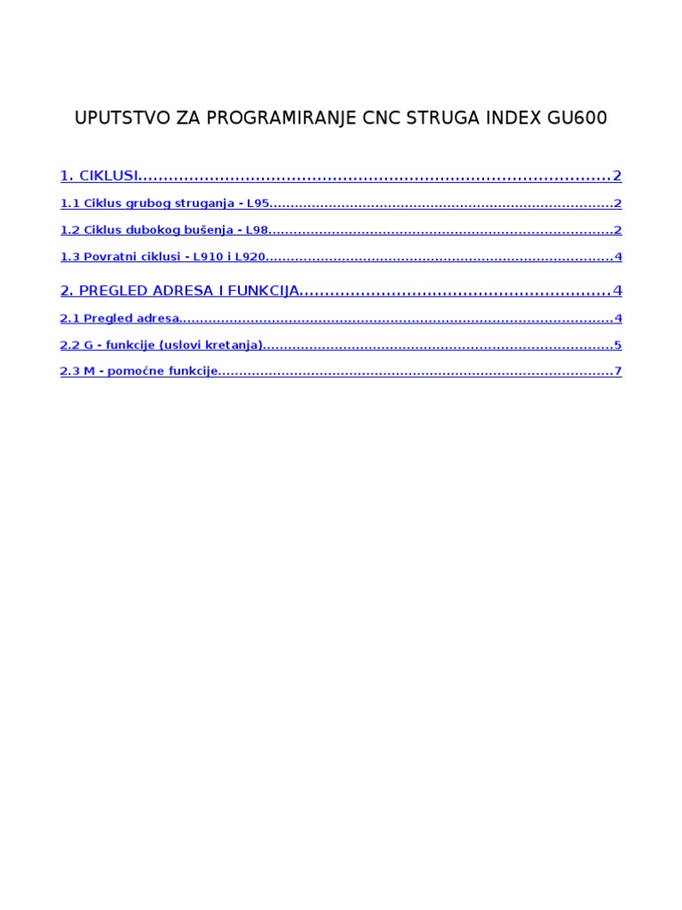 Uputstvo Za Rucno Programiranje CNC Struga Gu600 | PDF