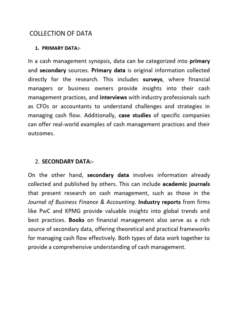 Cash Management Data Sources Explained | PDF