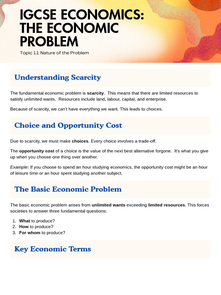 1.1 The Economic Problem | PDF | Goods | Opportunity Cost