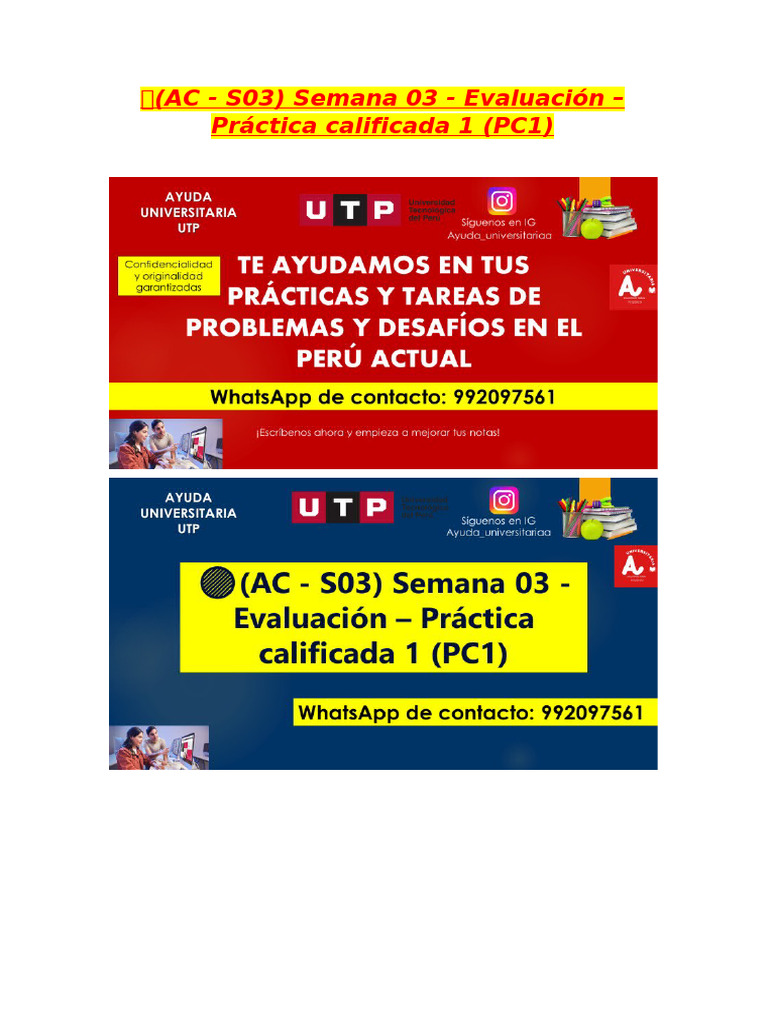 ?(AC - S03) Semana 03 - Evaluación – Práctica calificada 1 (PC1) | PDF | Aprendizaje | Ensayos