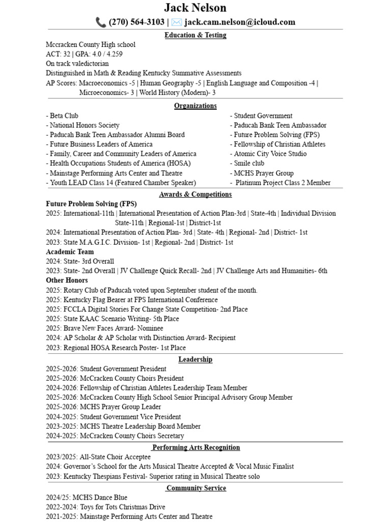 Jack Nelson High School Resume | PDF