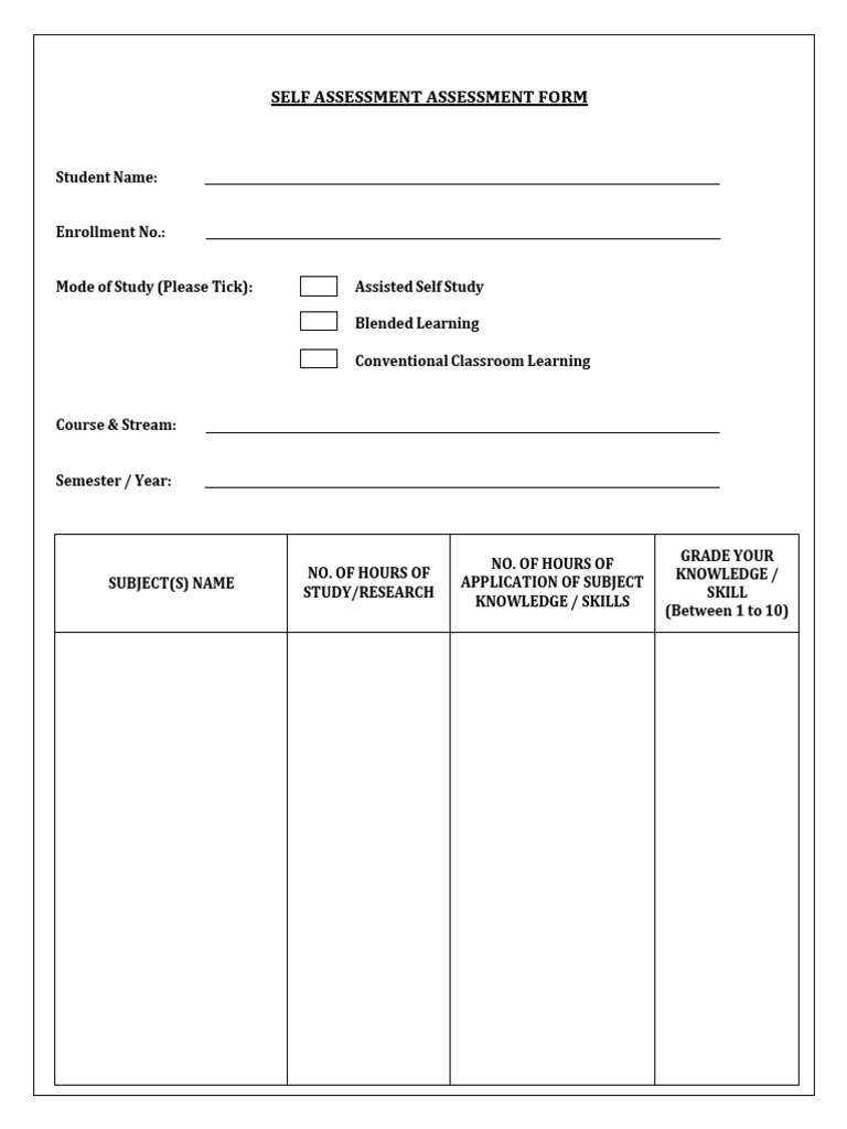 Student Self-Assessment Form | PDF