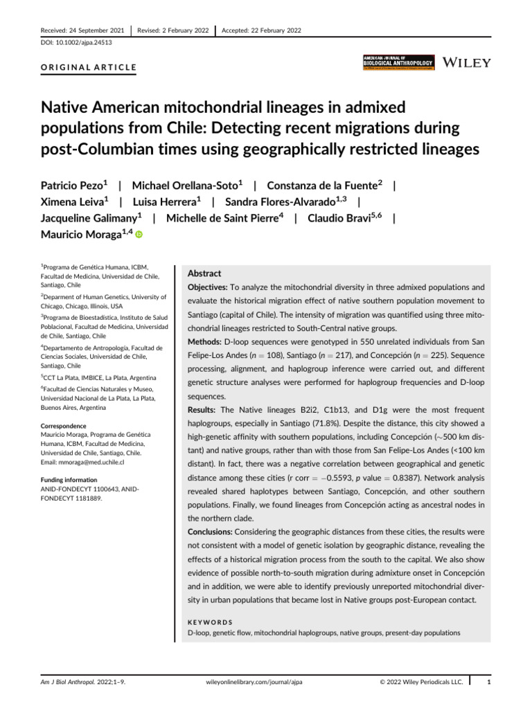 Pezo Et Al 2022 Native American Mitochondrial Lineages in Admixed ...