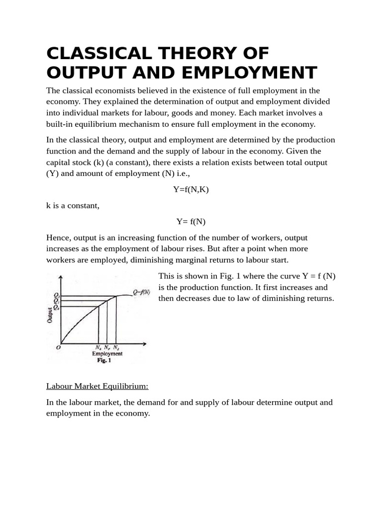 Classical Theory of Output and Employment | PDF