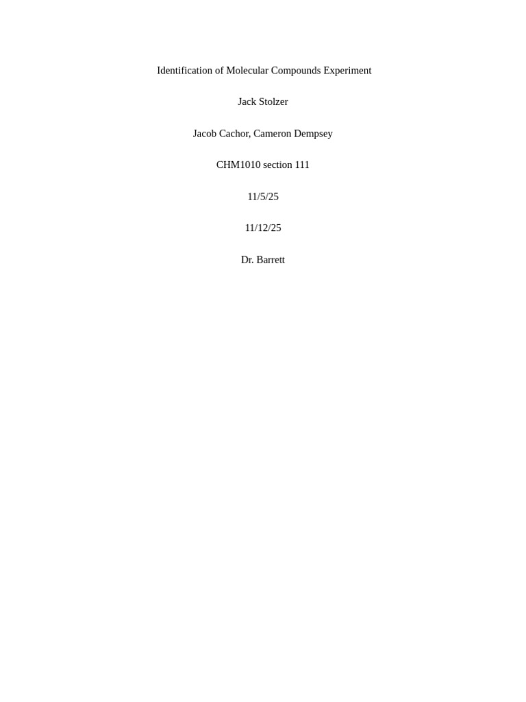Formal Report Identification of Molecular Compounds | PDF | Chemical ...