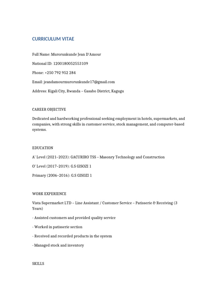 Murorunkunde Jean DAmour CV | PDF