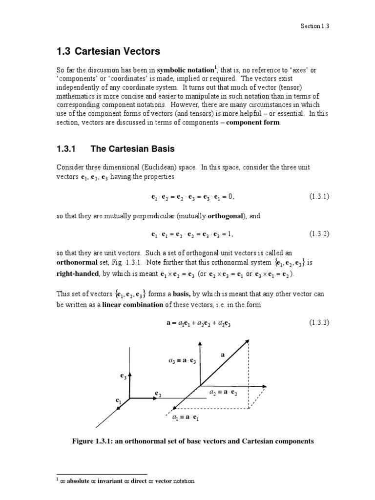 Vectors Tensors Cartesian Vectors Pdf Euclidean Vector Tensor