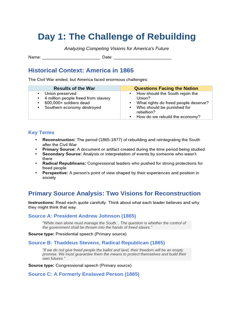 Christopher Waldron - Reconstruction Day1 Critical Thinking | PDF ...