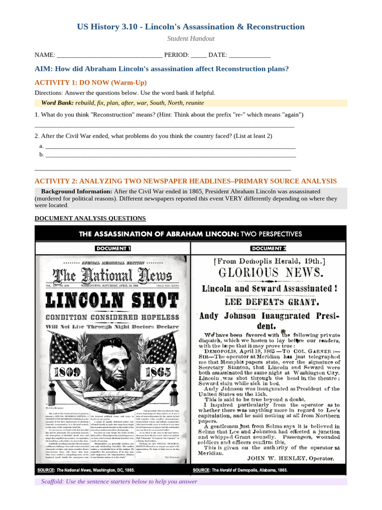 Christopher Waldron - Lincoln Reconstruction Scaffolded ICT | PDF ...