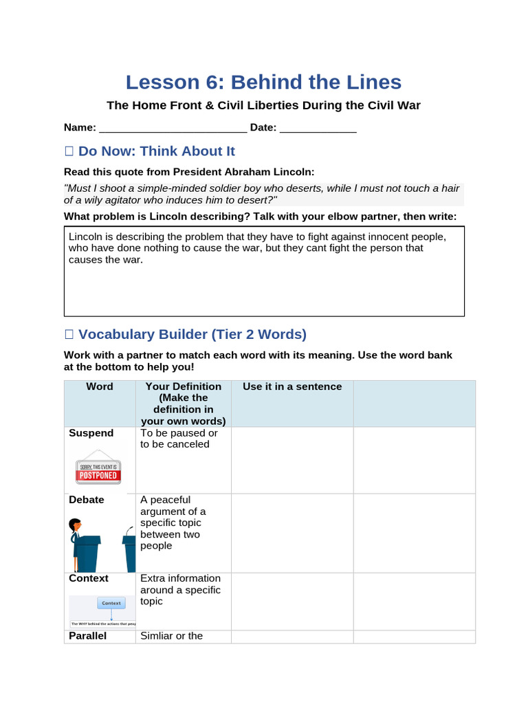 Christopher Waldron - Civil War Lesson6 Handout | PDF | Abraham Lincoln