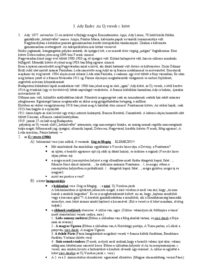Ady Endre Az Új Versek C. Kötet | PDF