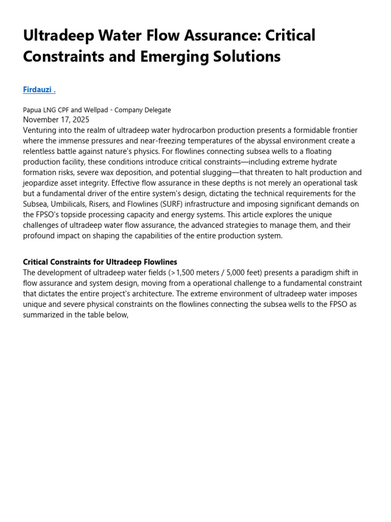 Ultradeep Water Flow Assurance Challenges | PDF | Pump | Gases