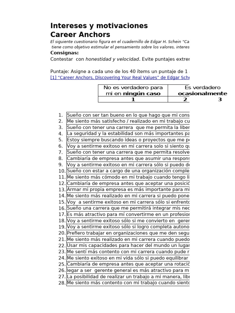 Carreer Anchors - Schein | PDF | Iniciativa empresarial