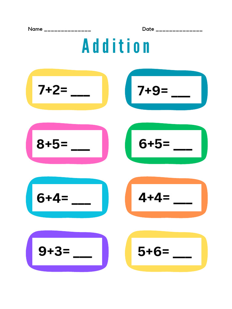 Addition and Subtraction Math Worksheet in Colorful Simple Style (3) | PDF