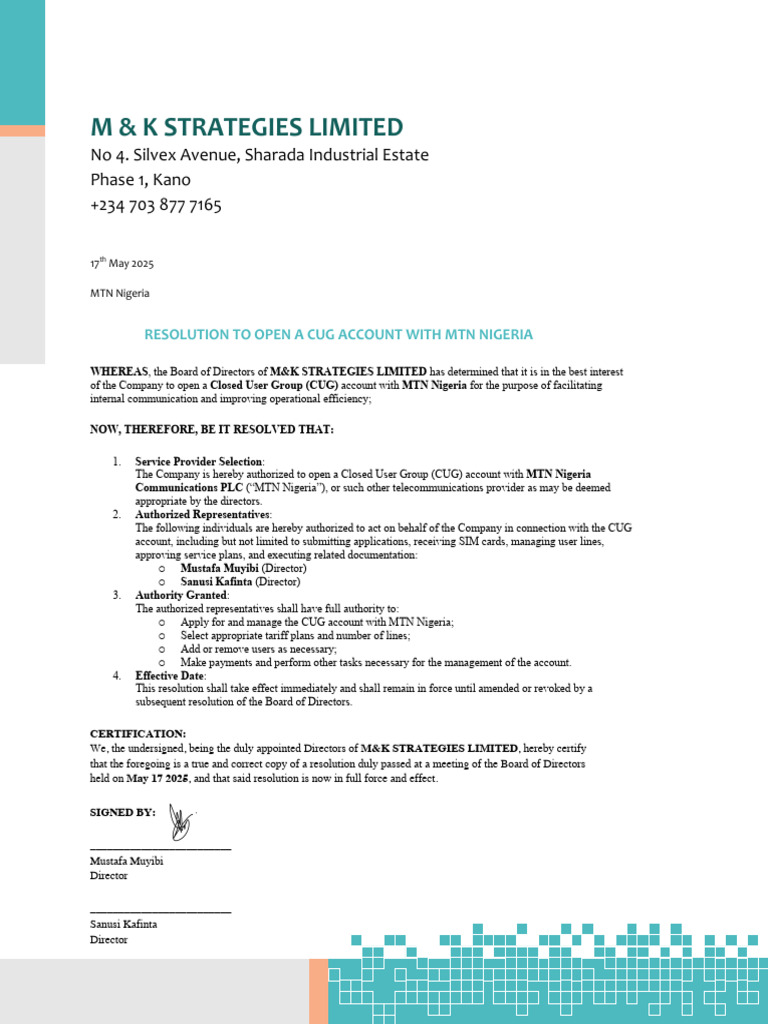 M&K Strategies CUG Account Resolution | PDF