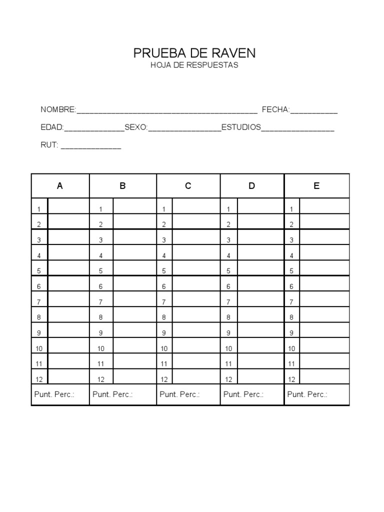 Hoja Respuestas RAVEN