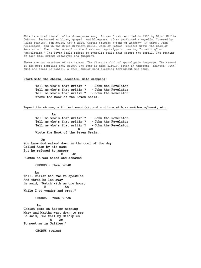 John the Revelator: Song Overview | PDF