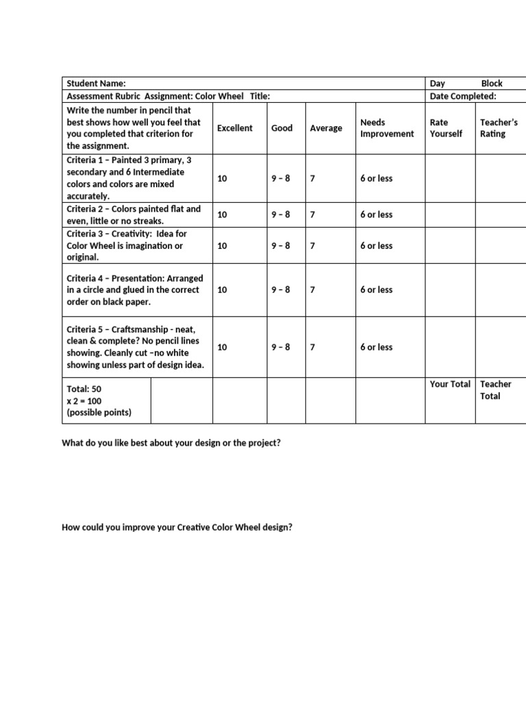 Brennyn Mccomb - Color Wheel Rubric 2021 | PDF