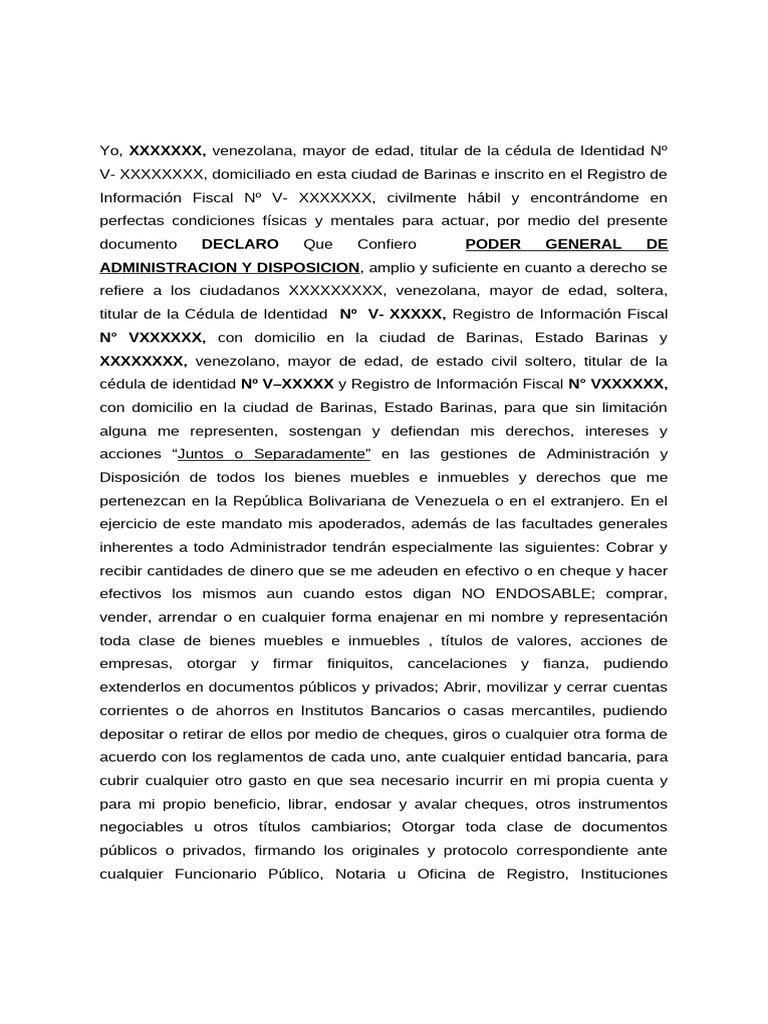 Modelo de Poder General de Adminitracion | PDF | Cheque