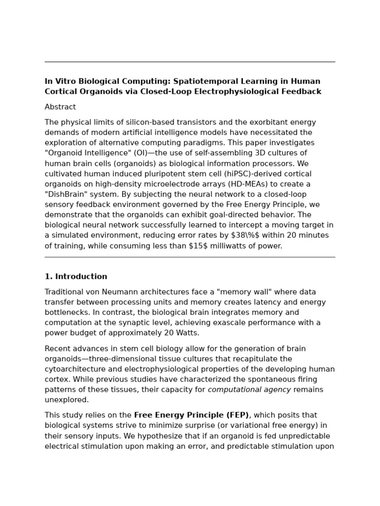 Organoid Intelligence: Learning in DishBrain | PDF | Brain | Nervous System