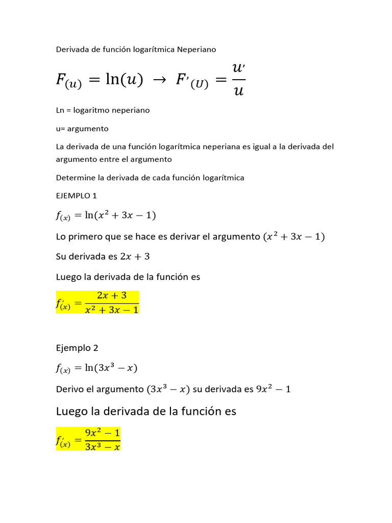 Derivada de Función Logarítmica Neperiano (1) | PDF