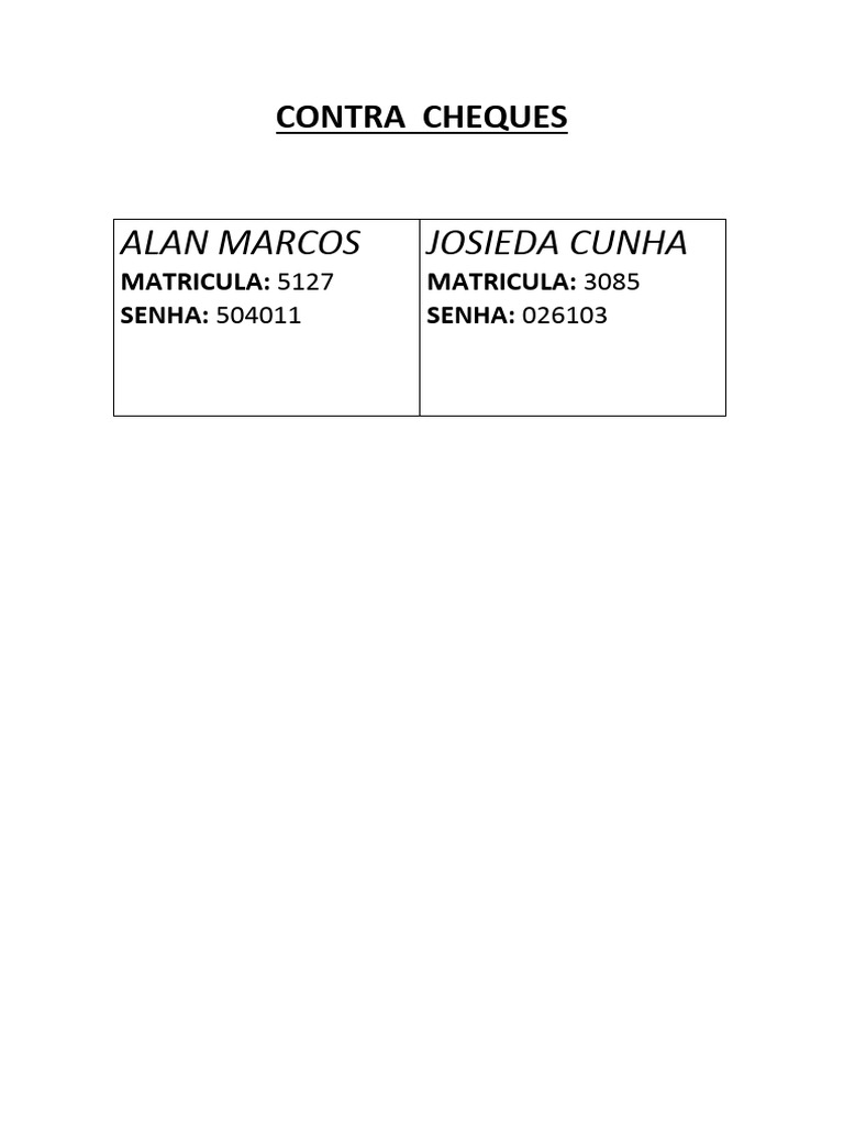 Contra Cheques - Senhas | PDF