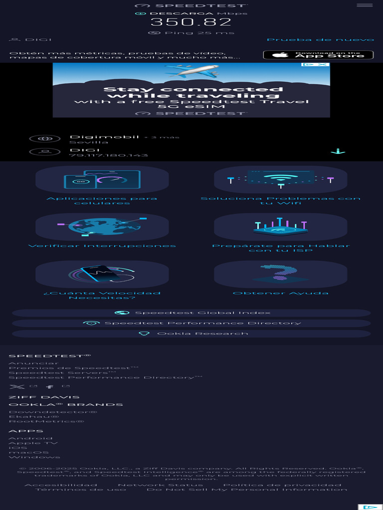 Speedtest Por Ookla - La Prueba de Velocidad de Banda Ancha Global | PDF