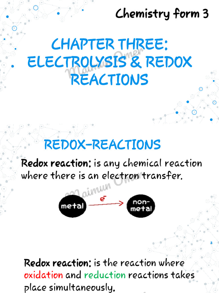 Chemistry - Chap3 - Electrolysis | PDF | Redox | Ion