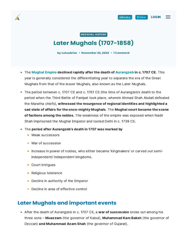 Later Mughals ... | PDF | Mughal Empire