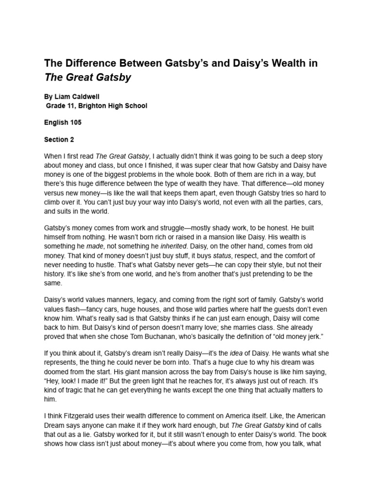 Gatsby vs. Daisy: Wealth Disparities Explained | PDF | The Great Gatsby