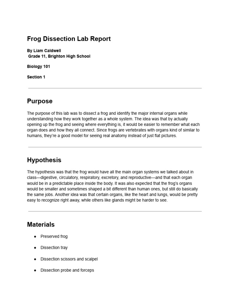 Frog Dissection Lab Report | PDF | Gastrointestinal Tract | Frog