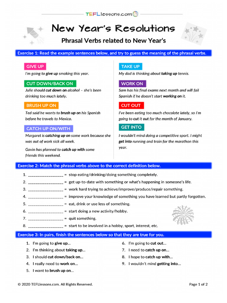 New Years Phrasal Verbs | PDF