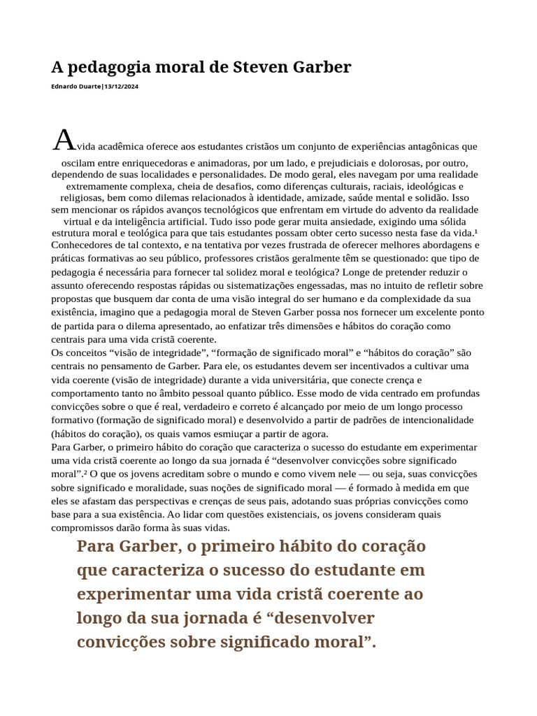 A Pedagogia moral de Steven Garber | PDF | Pedagogia | Moralidade