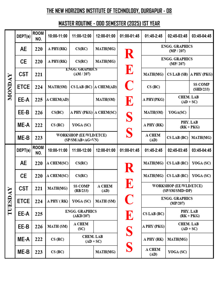 1st Year Routine 2025 | PDF