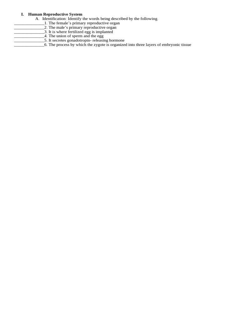 Human Reproductive System Terms Quiz | PDF