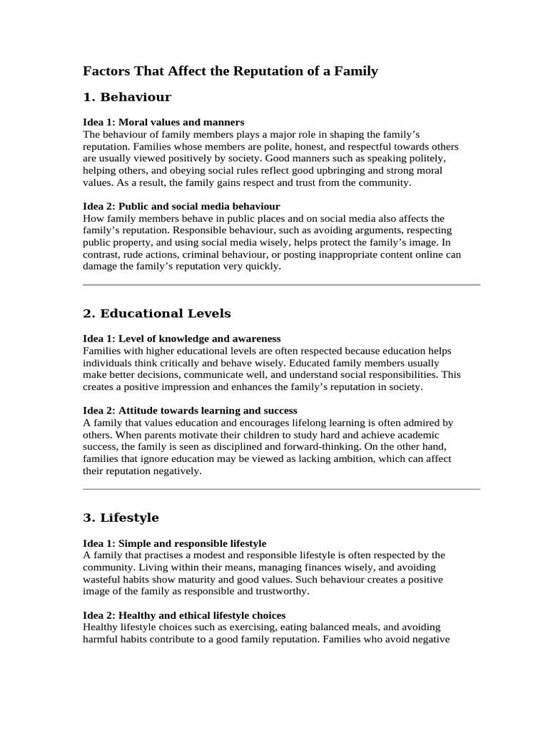 Factors That Affect The Reputation of A Family | PDF | Reputation ...