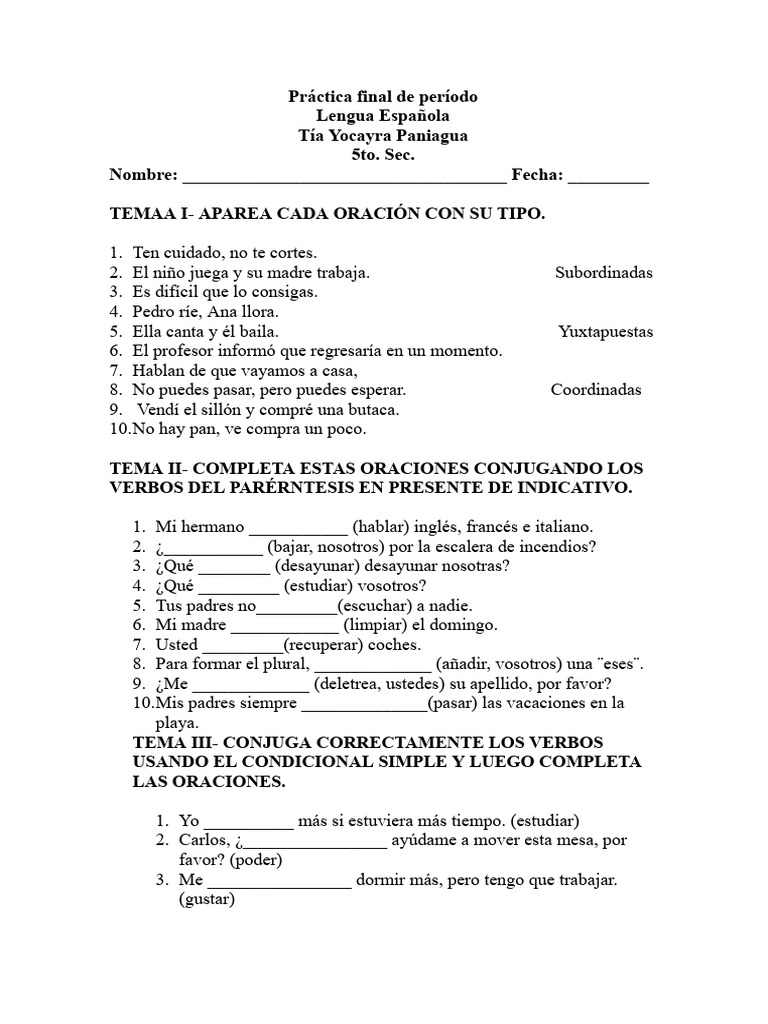 Practica de 5to. Sec. | PDF | Lingüística