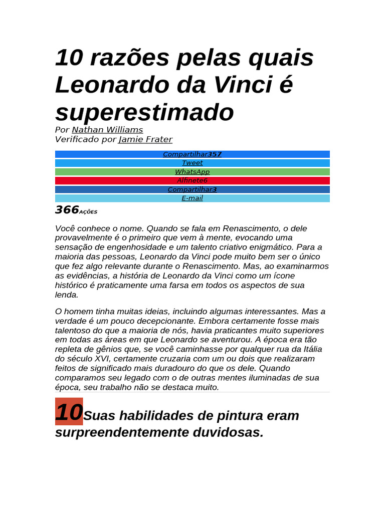 Listverse- 10 Razões Pelas Quais Leonardo Da Vinci é Superestimado ...