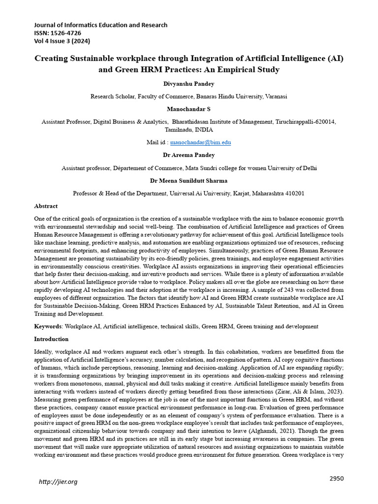 AI and Green HRM for Sustainable Workplaces | PDF | Human Resource ...