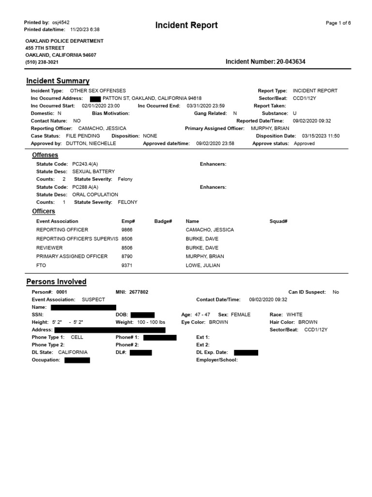 Oakland Sexual Assault Incident Report | PDF | Crimes | Crime & Violence