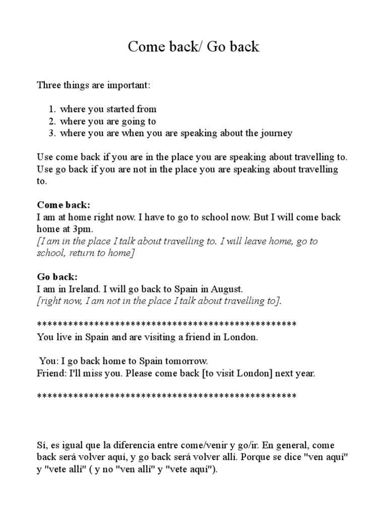 Come Back vs Go Back Explained | PDF | Language Arts & Discipline