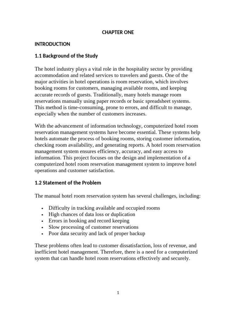 Design and Implementation of A Hotel Room Reservation Management System ...